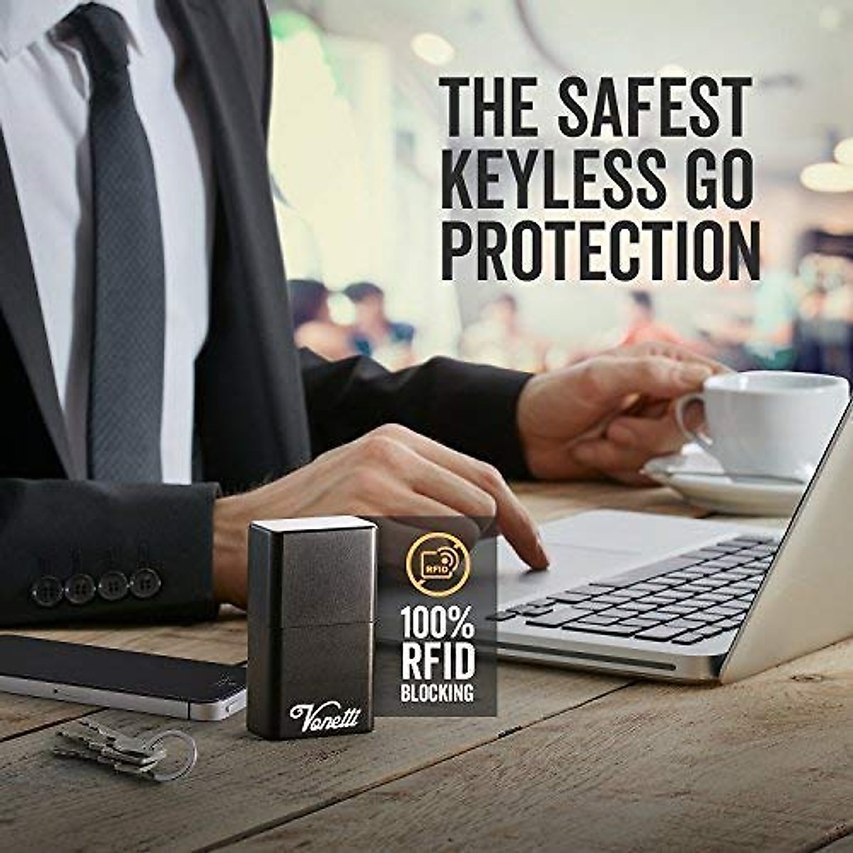 VONETTI Alpha Shield Originale - Premium RFID Signal Blocker Box - Smart Car Key Faraday Signal Protector, Keyless Go RFID Blocking Case, Crypto Wallet Safe Box, Signal Blocker Faraday Tin (Black)