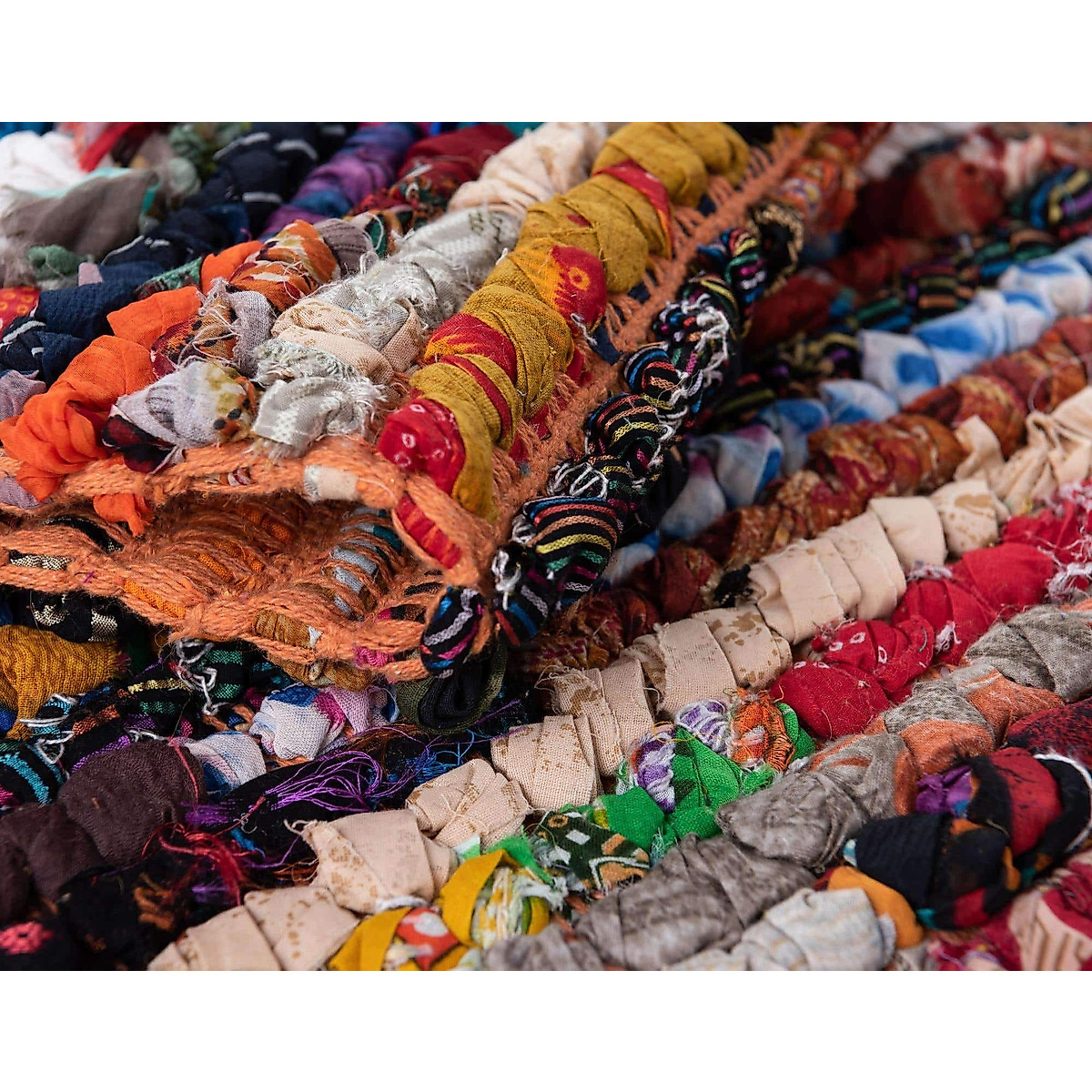 Unique Loom Braided Chindi Collection Area Rug - Multi-Striped (4' 1" x 6' 1" Rectangle, Multi/ Black)