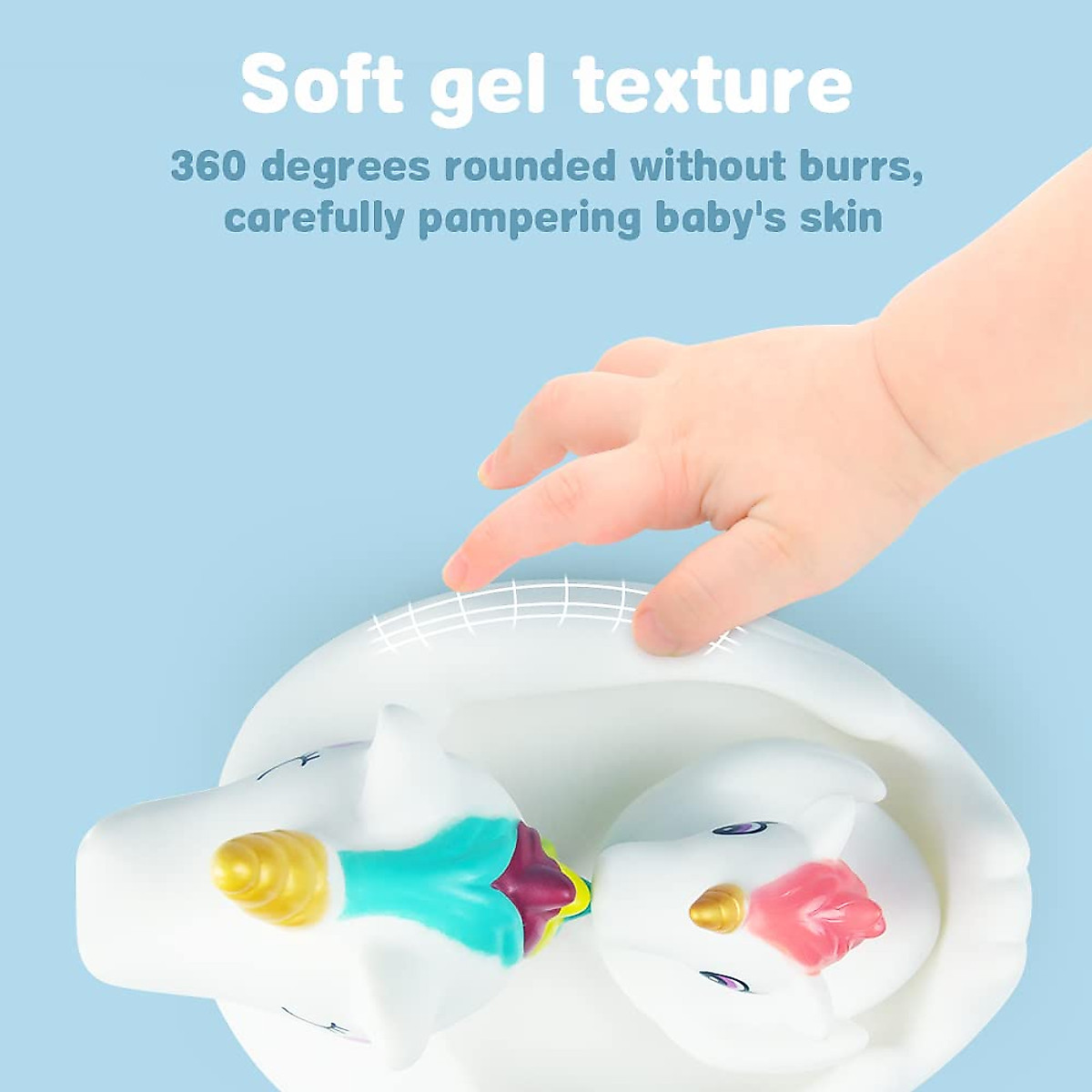 Woby Baby Bath Toys Cute Unicorn Spray Toys Bathroom Rubber Floating Bathtub Squirt Toys for Toddlers Infants 6-12 Months Girl Ideal Gifts Value Pack 4pcs Set