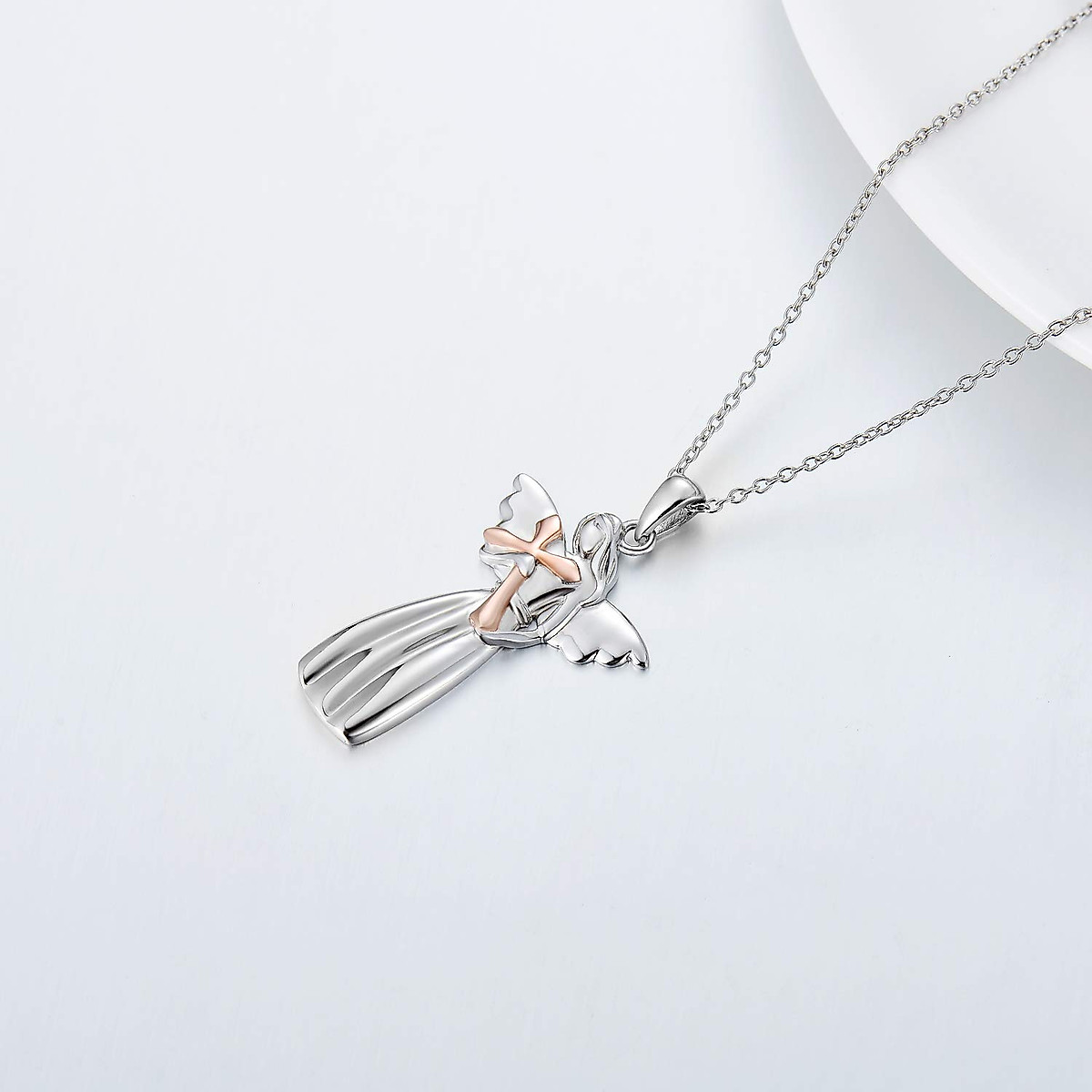 SIMONLY Mother's Day Gifts Angel Necklace Cross Necklace 925 Sterling Silver Angel Wings Pendant Faith Jewelry for Women