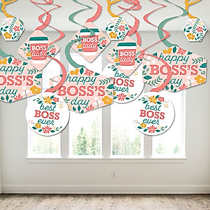 Big Dot of Happiness Female Best Boss Ever - Women Boss's Day Hanging Decor - Party Decoration Swirls - Set of 40