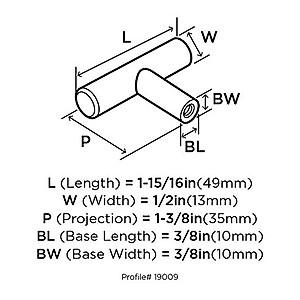 Amerock | Cabinet Knob | Sterling Nickel | 1-15/16 inch (49 mm) Length | Bar Pulls | 10 Pack | Drawer Knob | Cabinet Hardware