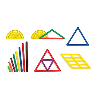 LEARNING ADVANTAGE GeoStix Basic Set - 80 Construction Sticks - 24 Activity Cards - 2 Protractors - Build 2D Shapes and Measure Angles - Teach Geometry with Construction