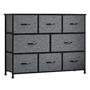 HOMCOM 8-Drawer Dresser, 3-Tier Fabric Chest of Drawers, Storage Tower Organizer Unit with Steel Frame for Bedroom, Hallway, Dark Gray