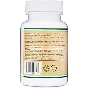 PQQ Supplement - 20mg, 60 Capsules (Pyrroloquinoline Quinone) Promotes Mitochondria ATP Coenzyme Levels, Energy Optimizer and Sleep Support (Non-GMO, Gluten Free, Vegan Safe) by Double Wood