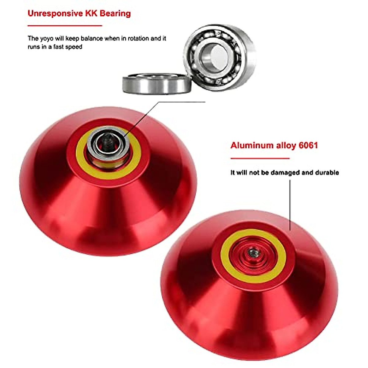Magicyoyo Metal T5 Overlord Professional Unresponsive Yoyo, Alloy Yoyo with 5 YoYo Strings, YoYo Bag, Glove (Red)
