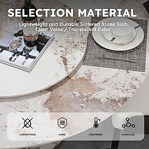 Montary 9 Piece Dining Table Set, Modern Dining Table Set of 8, Round 59" D Faux Marble Dining Table with Lazy Susan, Sintered Stone Dining Table with 8 Dining Chairs, for Dining Room
