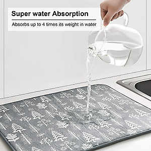 Christmas Tree Dish Drying Mats for Kitchen Counter by SUBEKYU, Microfiber Absorbent Dish Drainer/Rack Pads for Sink, 19.5 by 15.8 inches, Set of 2, Grey