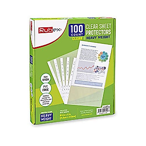 Heavyweight Sheet Protectors, Holds 8.5 x 11 inch Sheets, 9.25 x 11.25 inch Top Loading, Clear, Reinforced 11-Hole, Acid-Free, Archival Safe for Documents and Photos (100 Sheets)