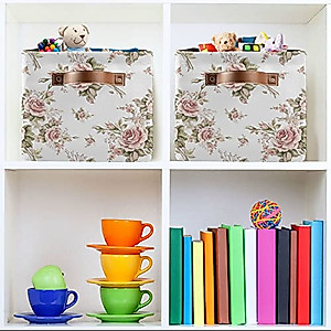 ALAZA Pink Rose Flower Leaf Foldable Storage Box Storage Basket Organizer Bins with Handles for Shelf Closet Living Room Bedroom Home Office 1 Pack