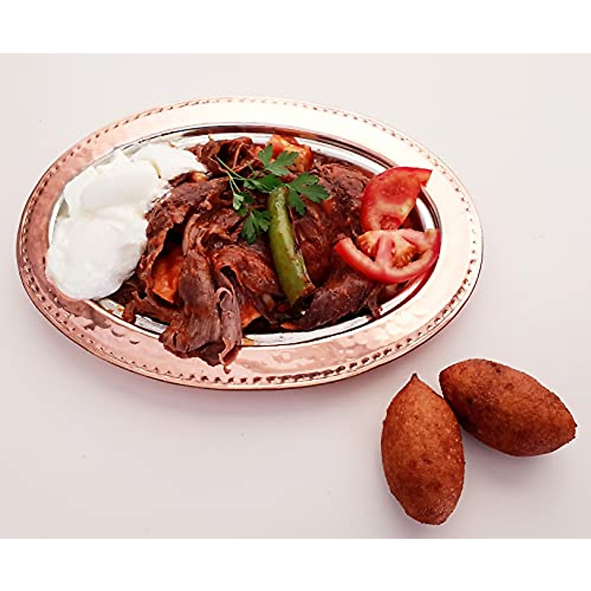 DLK - Handmade Pure Copper Serving Plate - Iskender Kebab Plate - Turkish Kebab presentation - Oval Copper Plate 12 inch (31cm)