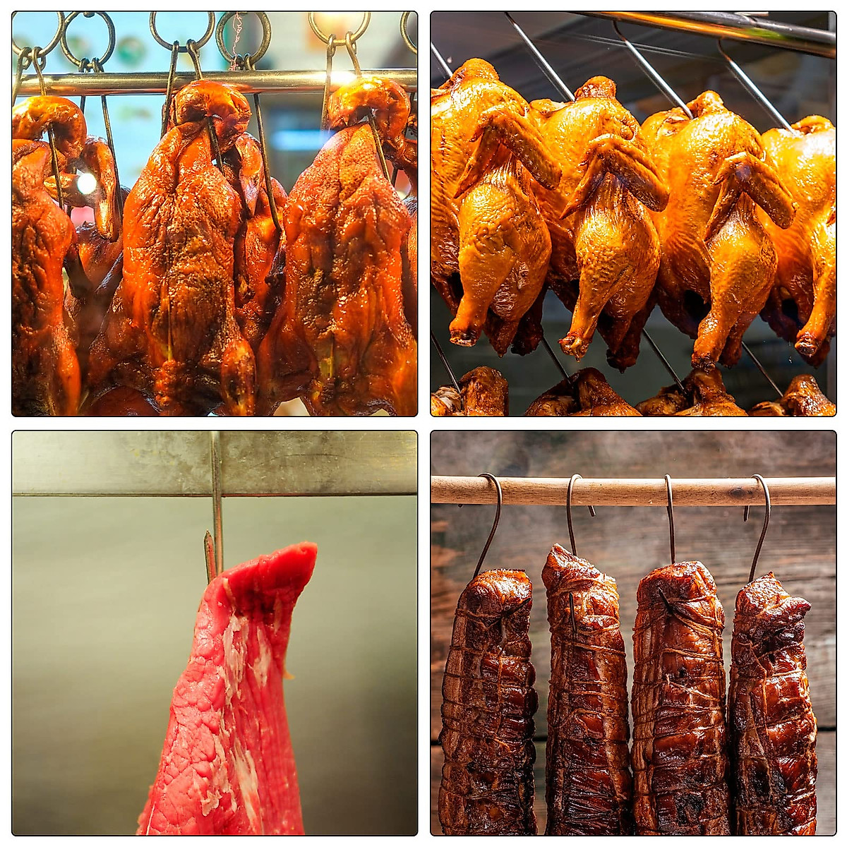 uxcell 14.5'' Double Meat Hooks, 0.41'' Thickness Galvanized Integrated Swivel Meat Hook for Hanging Drying Smoking Meat Products, 2Pcs