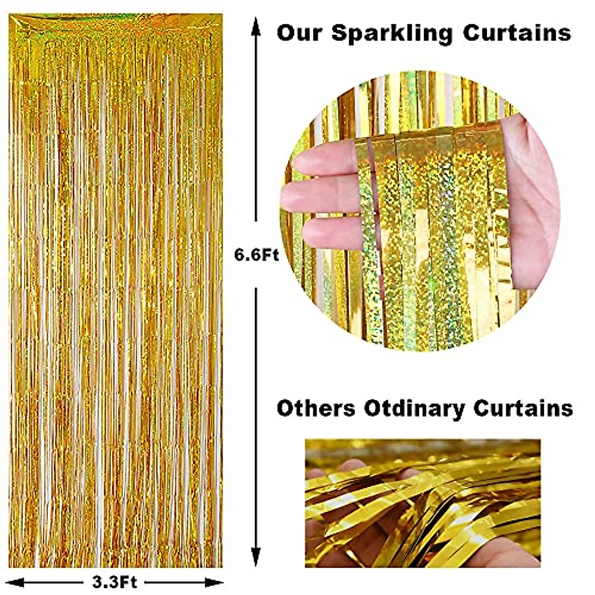 BEAYFILY 3 Pack Fringe Curtains Party Decorations,Tinsel Backdrop Curtains for Parties,Photo Booth Wedding Graduations Birthday Christmas Event Party Supplies (Golden)