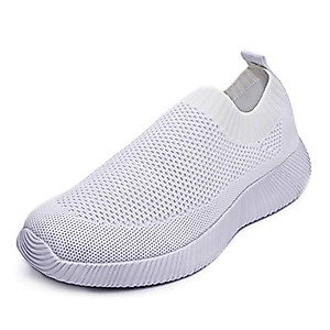 AKINGIO Womens Walking Shoes Fashion Tennis Sneakers Athletic Non Slip Lightweight Casual Running Shoes White US 7.5
