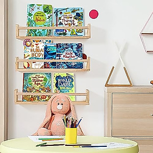 MBYD 24 Inch Floating Bookshelves, Handmade Natural Wood Wall Shelf, Wall Book Shelf for Kitchen Spice Rack or Bathroom Shelves, Set of 3 Same Dimensions