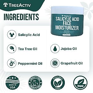 TreeActiv Salicylic Acid Face Moisturizer, 2 fl oz, Acne Treatment Face Cream for Oily Skin with and Tea Tree Oil, For Teens and Adults with Acne Prone Skin and Cystic Acne, 90 Day Supply