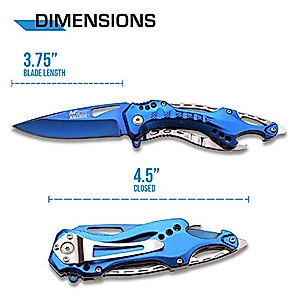 MTech USA – Spring Assisted Folding Knife – Blue TiNite Coated Fine Edge Stainless Steel Blade, Blue Aluminum Handle, Pocket Clip, Tactical, EDC, Self Defense- MT-A705SBL,Blue/Silver