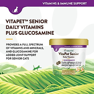 NaturVet VitaPet Senior Daily Vitamins for Cats Plus Glucosamine, Specifically Formulated to Provide Essential Minerals, 90 g, 60 Count