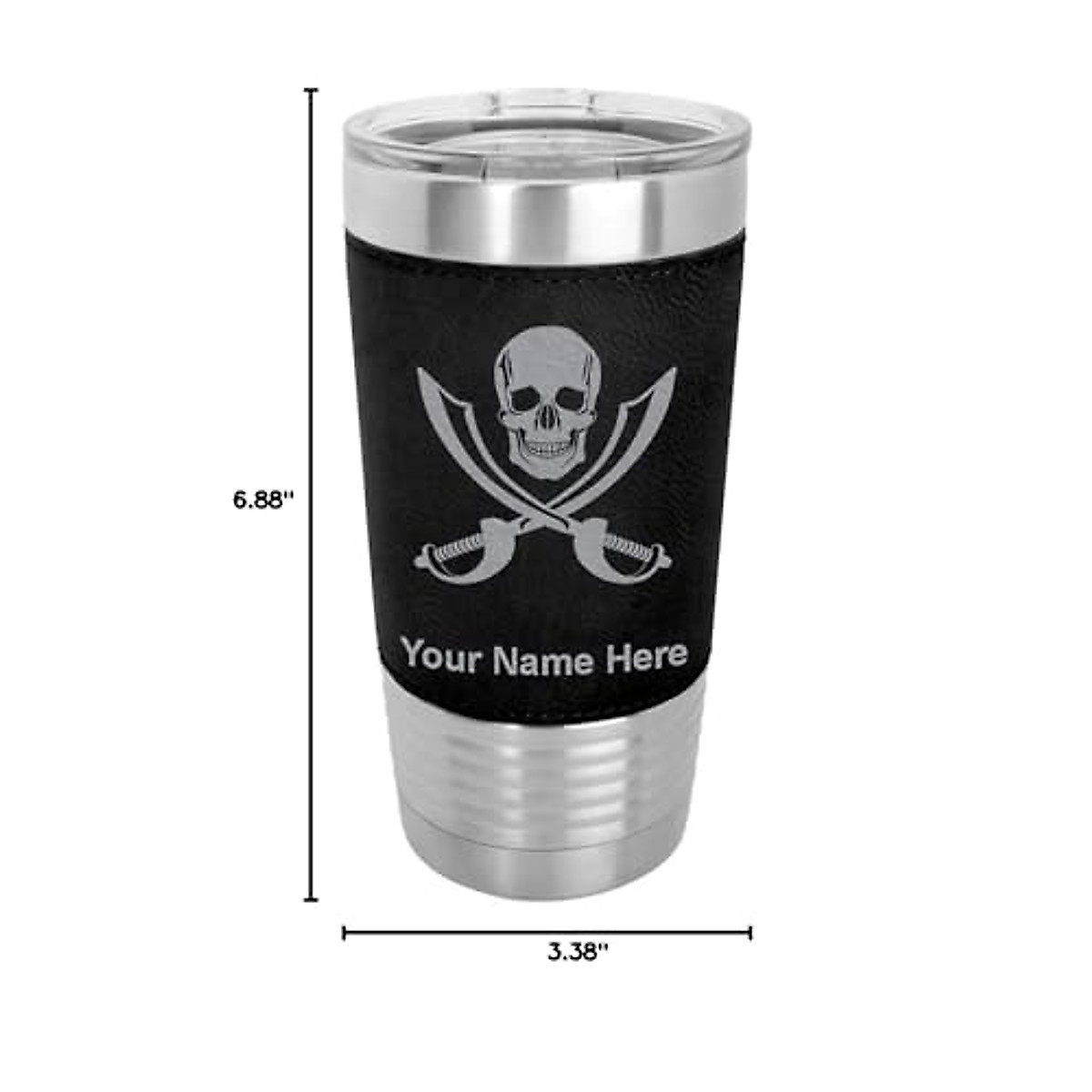 LaserGram 20oz Vacuum Insulated Tumbler Mug, Jolly Roger, Personalized Engraving Included (Faux Leather, Black)