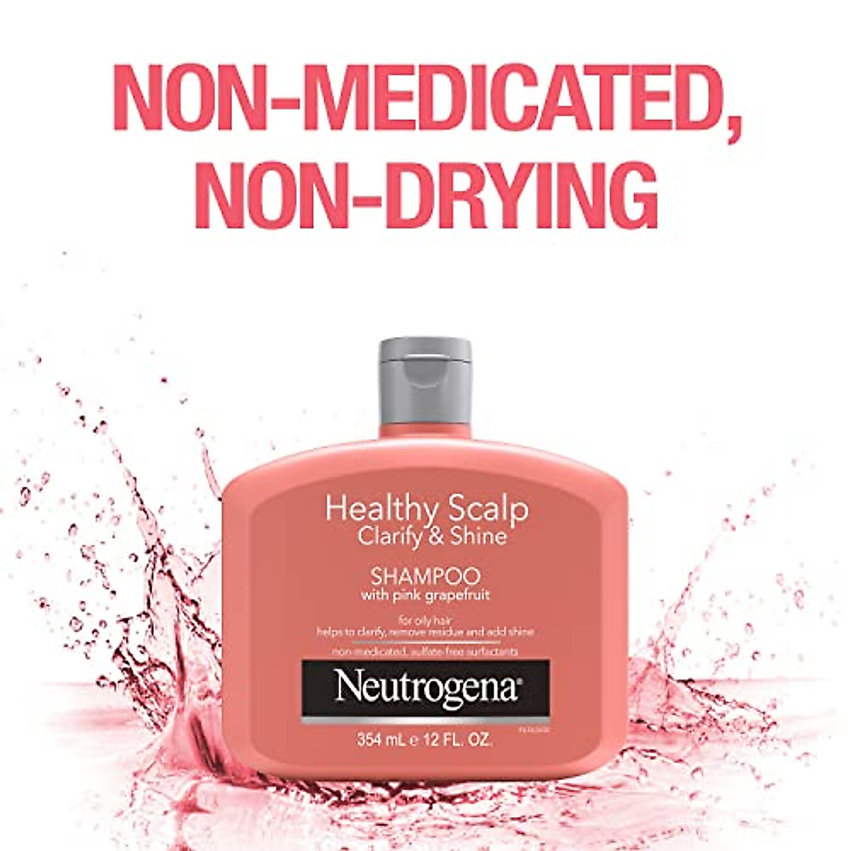 Neutrogena Exfoliating Healthy Scalp Clarify & Shine Shampoo for Oily Hair and Scalp, Anti-Residue Shampoo with Pink Grapefruit, pH-Balanced, Paraben & Phthalate-Free, Color-Safe, 12oz