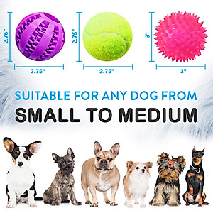 Pacific Pups Products Balls for Dogs - 6 Balls Dog Ball Pack - Small Dog Balls & Dog Balls for Medium Dogs - Dog Tennis Balls, Squeaky Balls for Dogs & Dog Treat Toys