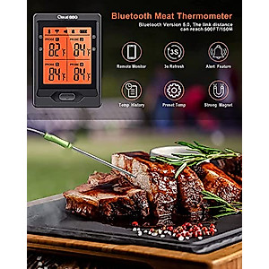 Cloud bbq Wireless Meat Thermometer of 500FT, Bluetooth Meat Thermometer for Smoker Oven, Grill Thermometer with Four Probes, Smart Rechargeable BBQ Thermometer for Cooking Turkey Fish Beef