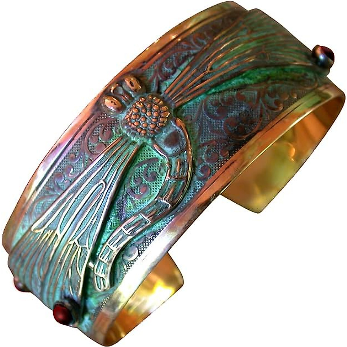 Elaine Coyne Collectible Artwear Dragonfly Cuff Bracelet - USA Made - Genuine Garnet