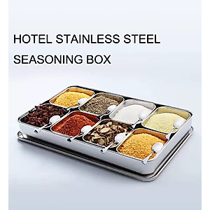 Xarra - Japanese Mini Container, Stainless Steel Yakumi Mise En Place Box, Multi Compartment Set For Food, Herbs, Seasoning and Spices (8 Compartment)