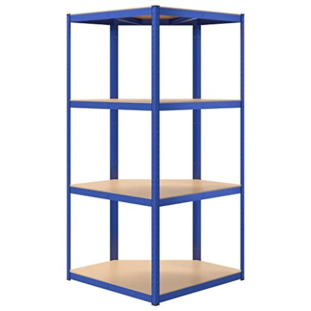 vidaXL 4-Layer Corner Shelf - Blue Galvanized Steel & Engineered Wood - Industrial Style - Ample Storage Space - Perfect for Commercial and Residential Use