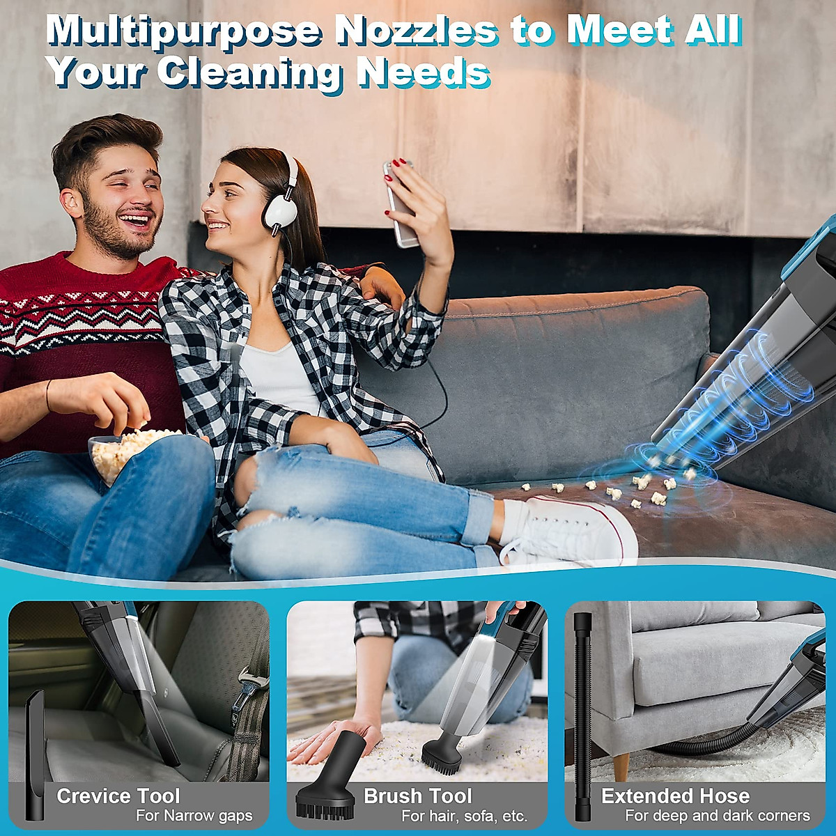 Blestan Handheld Vacuum Cordless Car Vacuum with LED Light, 9000PA Hand Vacuum Portable Computer Vacuums, Hand Held Vacuum Cleaner (BlackBlue)