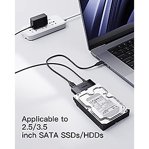 Inateck SATA to USB 3.2 Gen 2 Adapter, Hard Drive Adapter Cable for 2.5/3.5 Inch SSD/HDD, 12V/2A Power Adapter Included, Bi-Directional Transfer