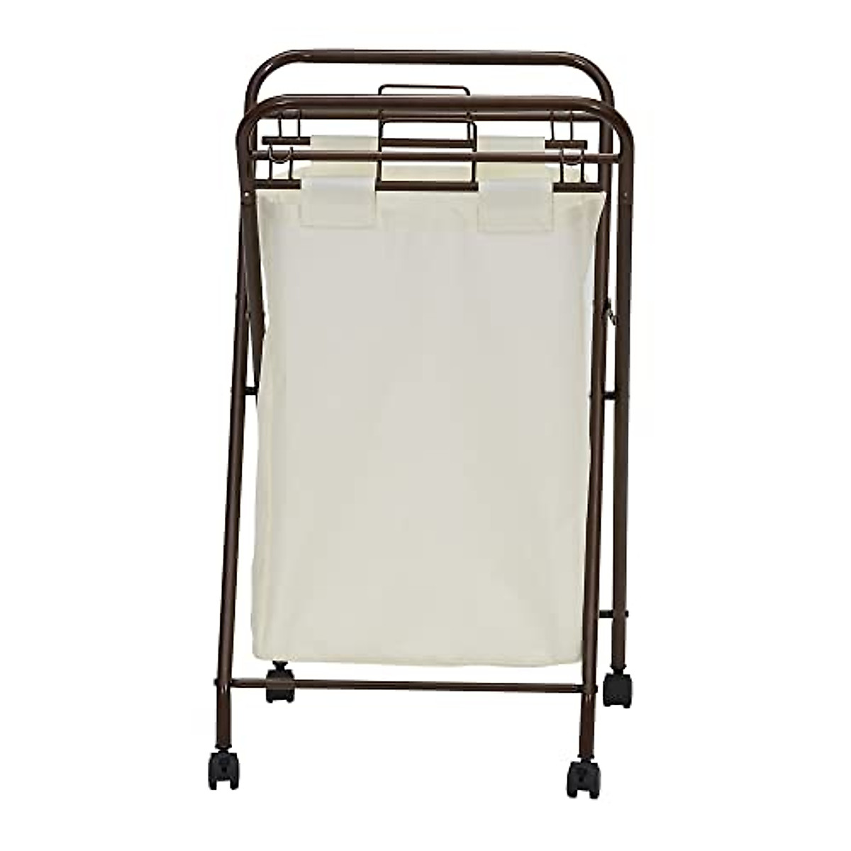 Household Essentials 7172 Rolling Laundry Hamper with Heavy-Duty Canvas Bag | Antique Bronze Frame