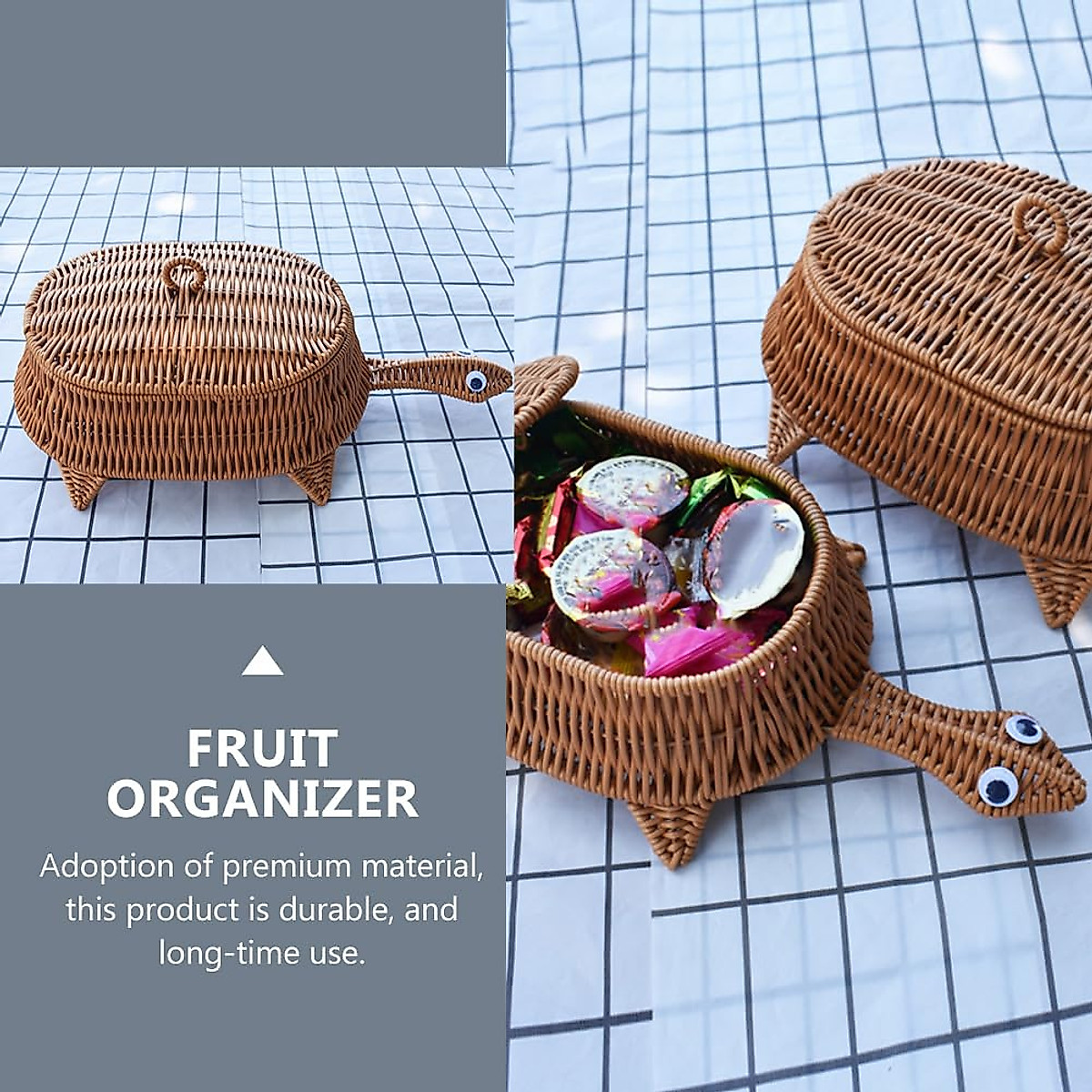 BESTOYARD Turtle Rattan Basket Pantry Wicker Basket Makeup Basket Handmade Rattan Baskets Rattan Woven Basket Toy Container Trinket Tray Chips Imitation Rattan Plastic Rattan Candy Plate
