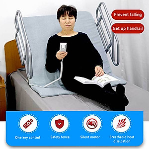 WLL-DP Portable Electric Bed Backrest, Adjustable Sit-Up Back Rest with Guardrail, Fits Standard Hospital Bed, Family Nursing Home Rehabilitation Center Nursing,Blue