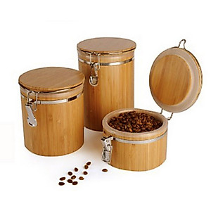 JapanBargain 4093, Airtight Bamboo Canister Kitchen Organizer Food Storage Container with Lid for Coffee Tea Sugar Candy Cereal 5.3X5.9 inch, Medium