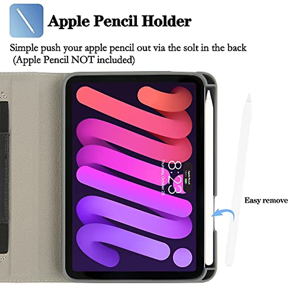 iPad Mini 6 Case with Pencil Holder 8.3 inch 2021, Support 2nd Gen Apple Pencil Charging, Premium PU Leather Smart Cover, Auto Wake/Sleep, Shockproof Protective iPad Mini 6th Generation Case
