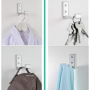 Latomex Folding Coat Hooks, Wall Hooks for Hanging Aluminum Alloy Cloth Hanger Coat Hanger Headphones Holder Headset Wall Hanger Hook- Pack of 4 (Silver)