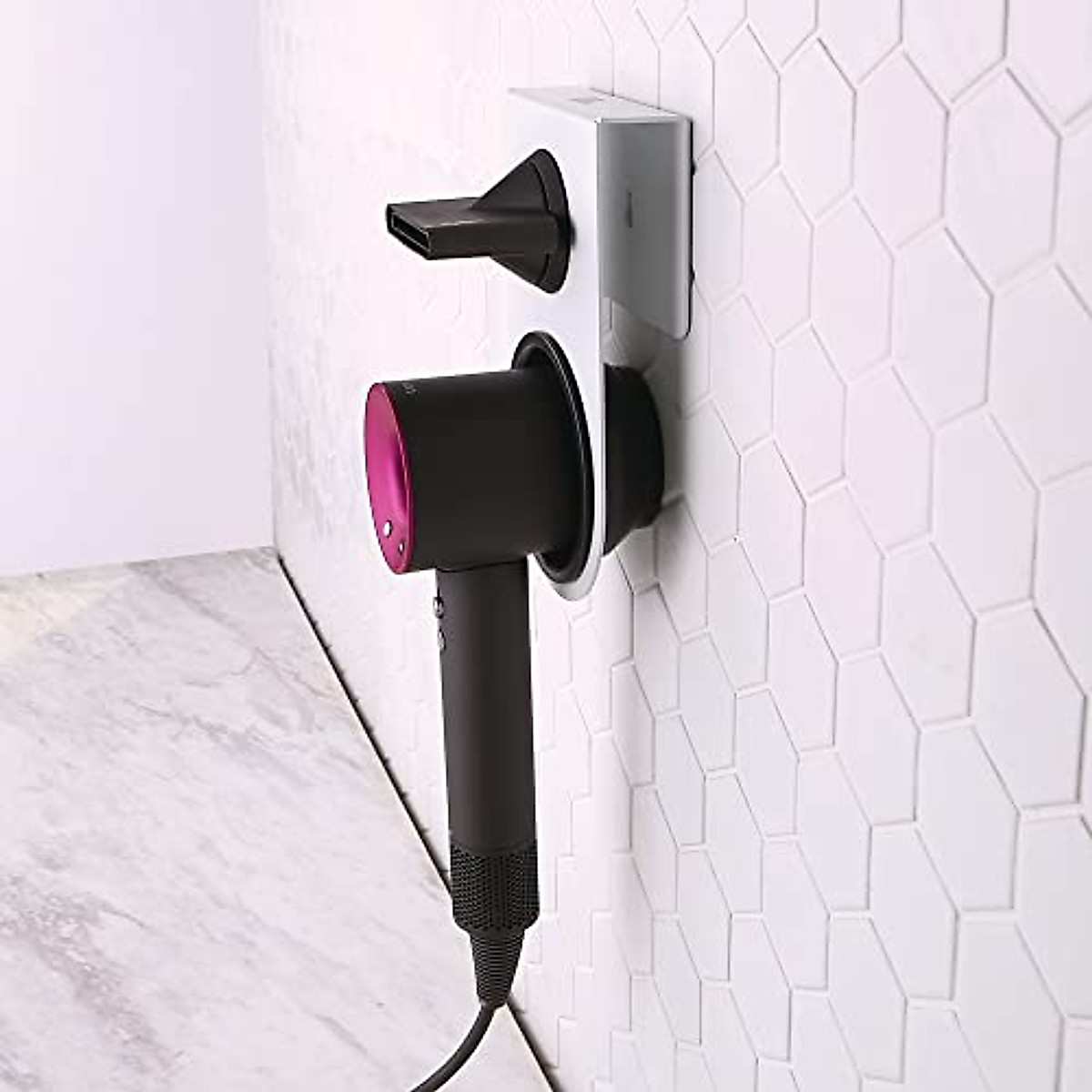 Magnet Bracket Stand Holder for Supersonic hair dryer, Simple Wall Mounted Storage Rack Organizer for Supersonic Hair dryer and 1 Nozzle, No Drilling installation, (Off White)
