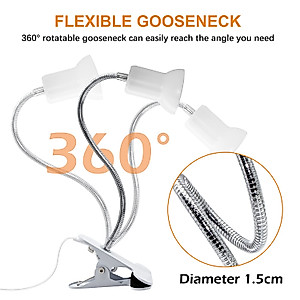 Desk Lamp with Clamp Clip on Light Socket Reading Light White Clamp Light with on/Off Switch Clip on Desk Lamps with 40mm Thick Aluminium Goose Neck 360° Rotatable, for Home Office Bed