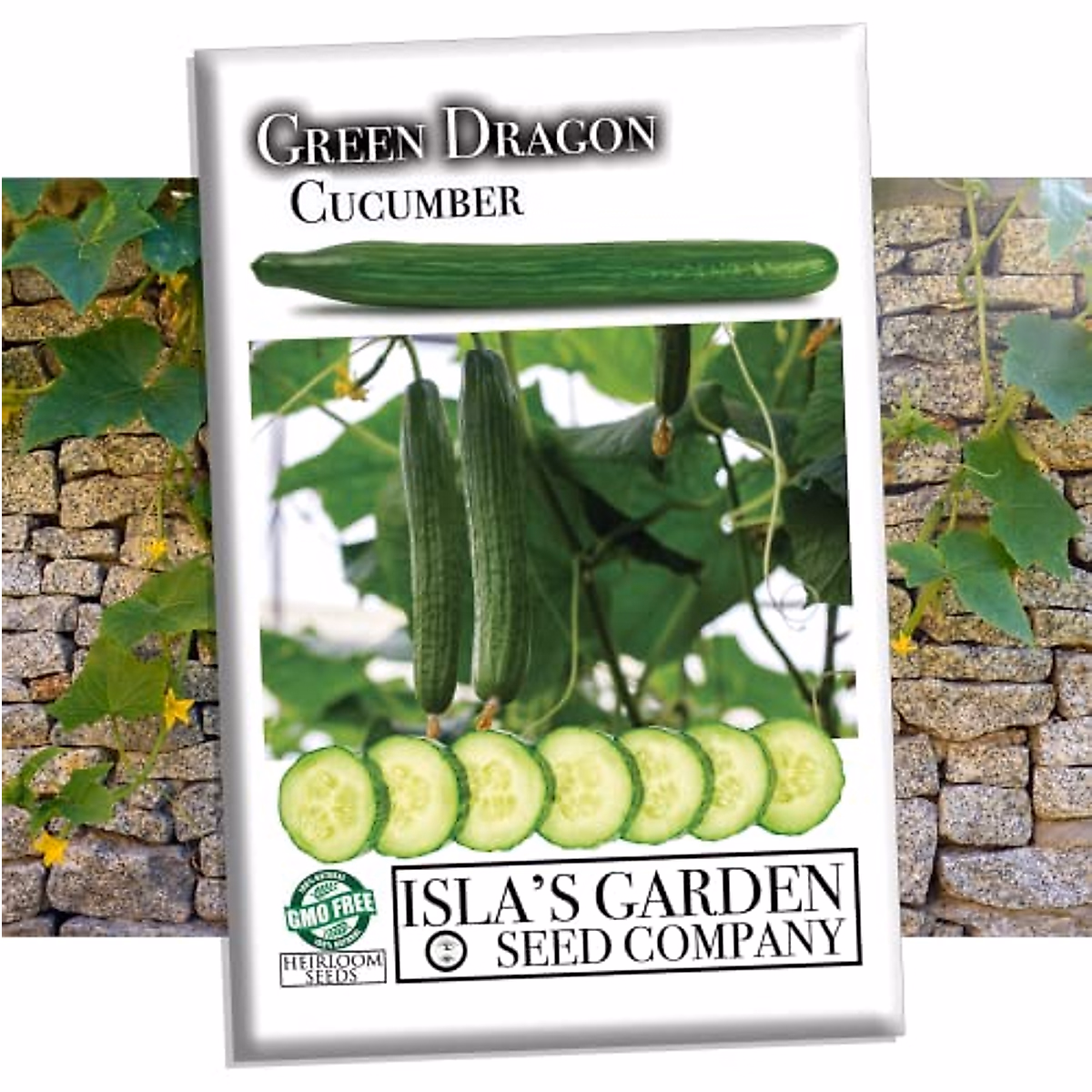 "Green Dragon" Cucumber Seeds for Planting, 50+ Heirloom Seeds Per Packet, (Isla's Garden Seeds), Non GMO Seeds, Botanical Name: Cucumis sativus, 90% Germination Rate