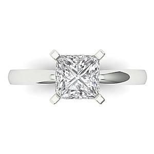 Clara Pucci 1.50 ct Princess Cut Solitaire Genuine Moissanite Wedding Bridal Wedding Anniversary Engagement Ring in 14k White Gold