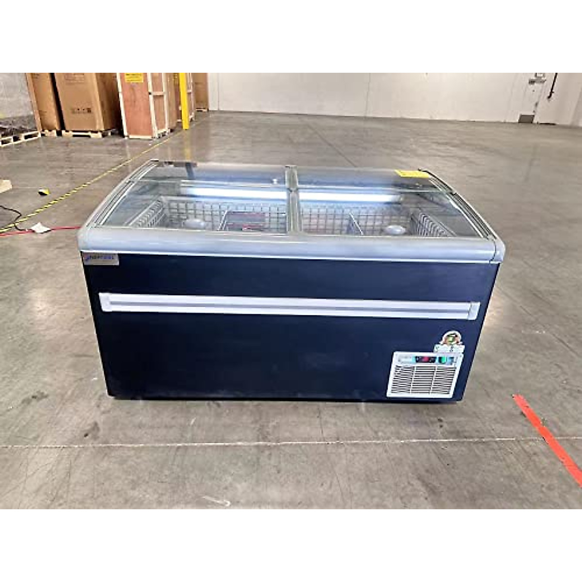 NAFCOOL 58‘’ Display Island Freezer Commercial Beverage Refrigerator，Supermarket Glass Top Cooler Market Grocery Island Merchandiser 18 cu.ft Sliding Glass Door Horizontal Showcase Freezer