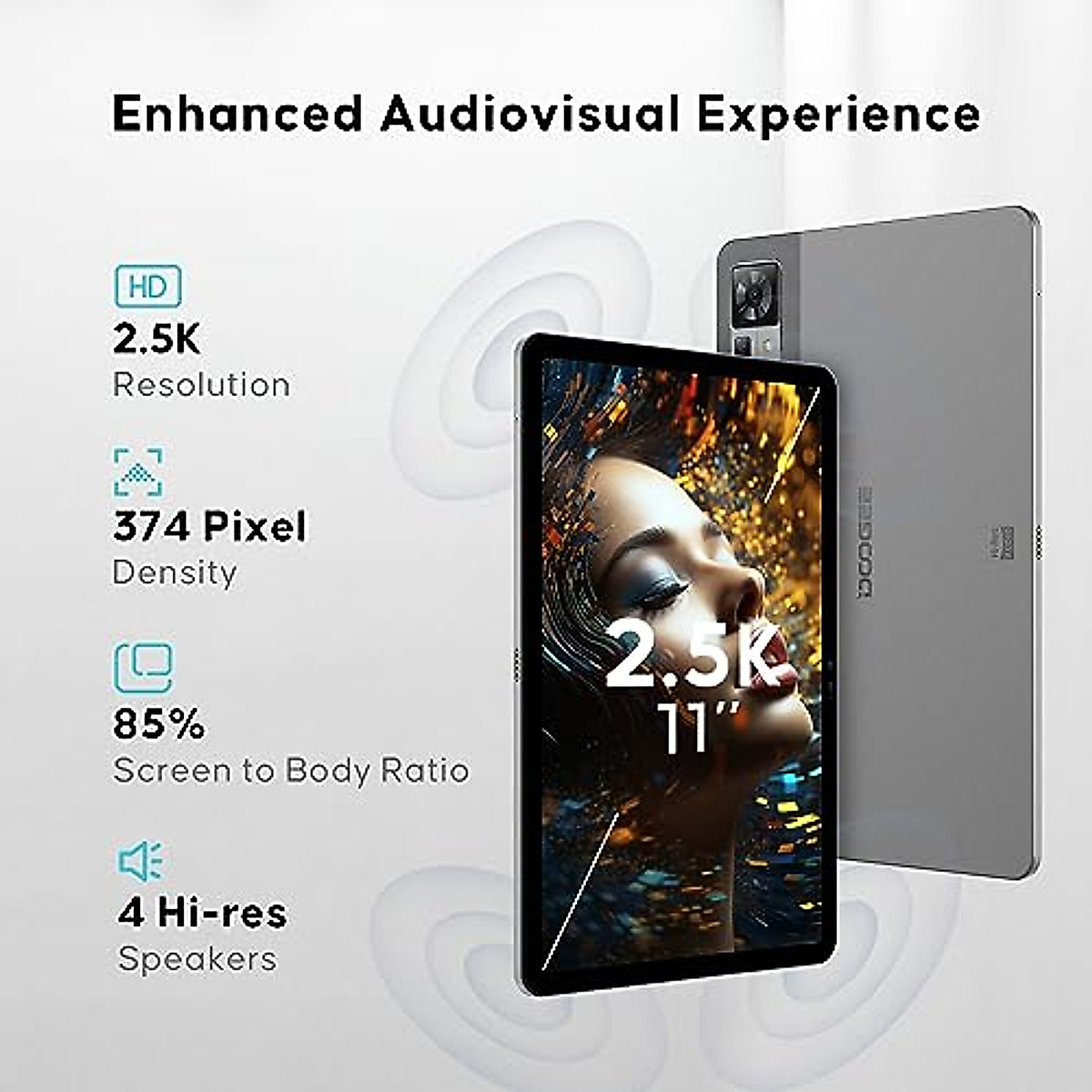 DOOGEE T30 PRO Tablet,11'' 2.5K Android 13 Tablets, 15GB+256GB Octa-Core Gaming Tablet, 8580mAh, Hi-Res Quad Speakers, 20MP Camera, Helio G99, TÜV Low Bluelight, Split Screen, Bluetooth & Wi-Fi-Grey