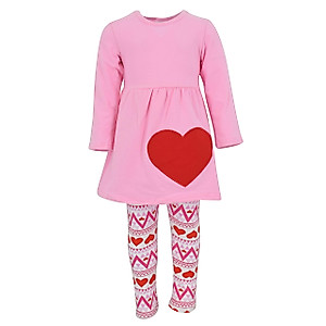 Unique Baby Girls Toddler 3 Piece Valentines Day Matching Heart Print Legging Set (9t, Pink)
