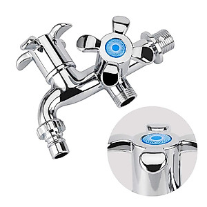 Fdit Water Tap Faucet Sink Basin Single Cooler Mixer Tap Double Spout Double Switch for Washing Machine Kitchen Sink Garden (Blossom Handle)