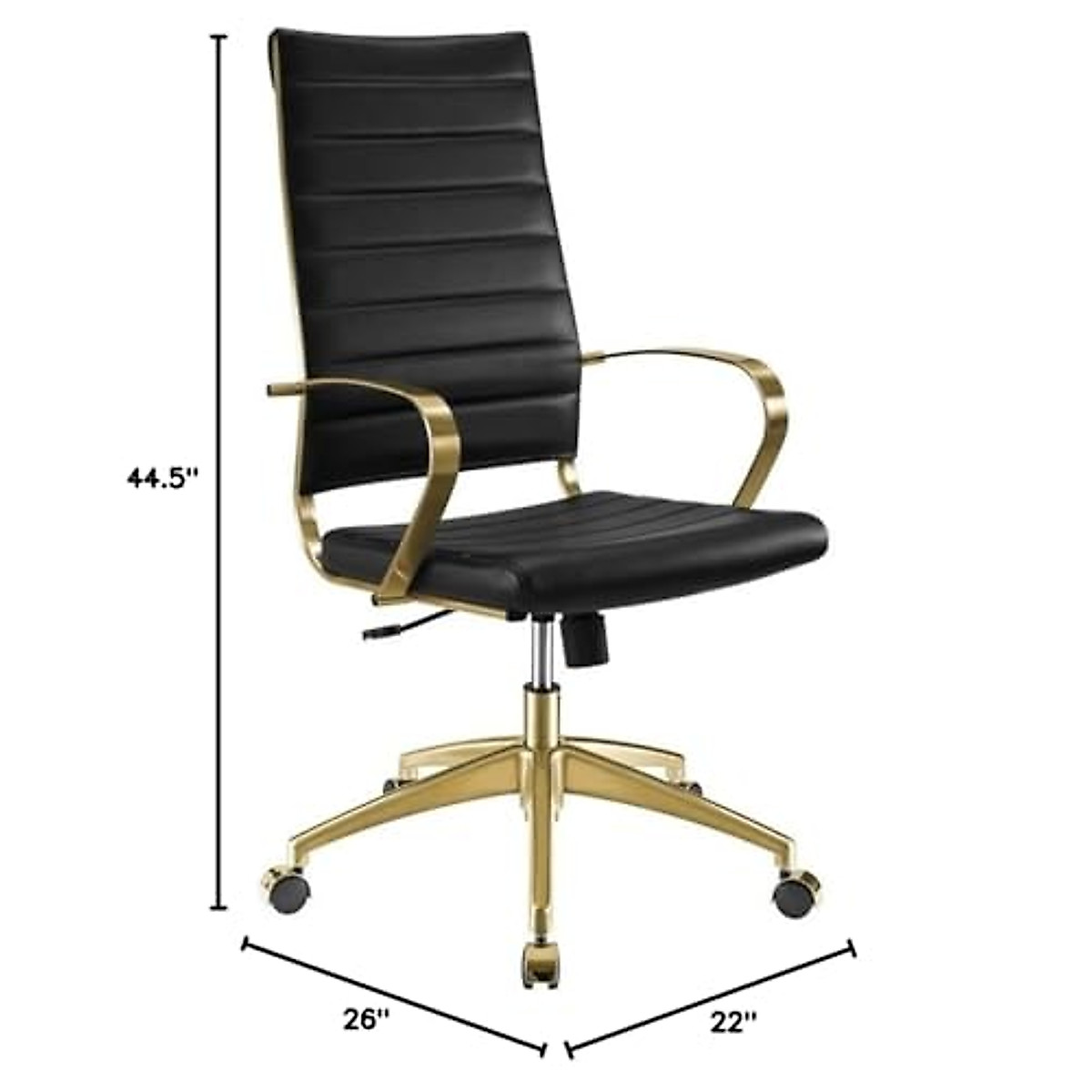 Pemberly Row Faux Leather Stainless Steel Highback Office Chair in Gold/Black