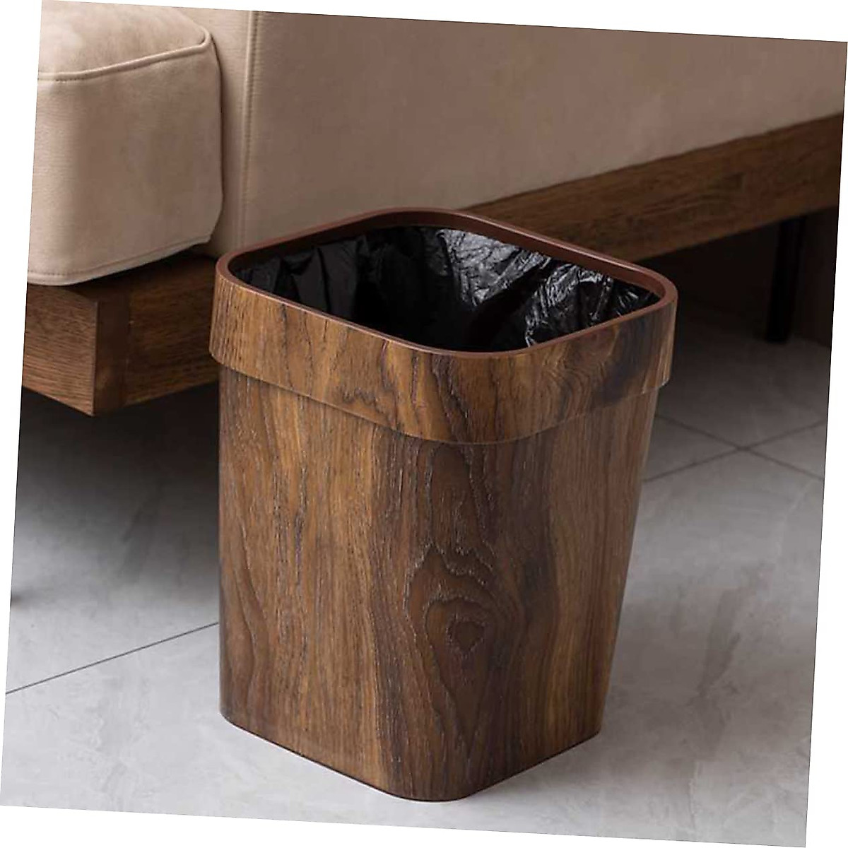 Holibanna Retro Trash Can Imitation Wood Grain Trash Can Square Wastebasket Decorative Rectangular Trash Containers Black Garbage Can Car Trash Can with Lid Bins with Lids Trash Can Kitchen
