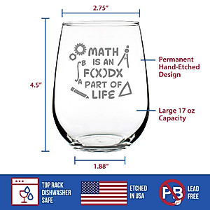 Math is an Integral Part of Life – Stemless Wine Glass - Funny Math Nerd or Teacher Gifts for Women & Men - Large