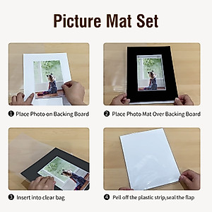 Falling in Art 5 Pack Acid Free 16x20'' Black Picture Mats Board Show Kit for 11x14'' Pictures, 4-Ply Beveled Pre-Cut Photo Boards with Backing Board and Plastic Clear Bags