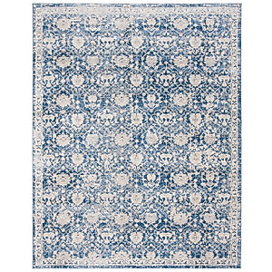 SAFAVIEH Brentwood Collection 11' x 15' Navy / Cream BNT896N Floral Distressed Non-Shedding Living Room Bedroom Dining Home Office Area Rug